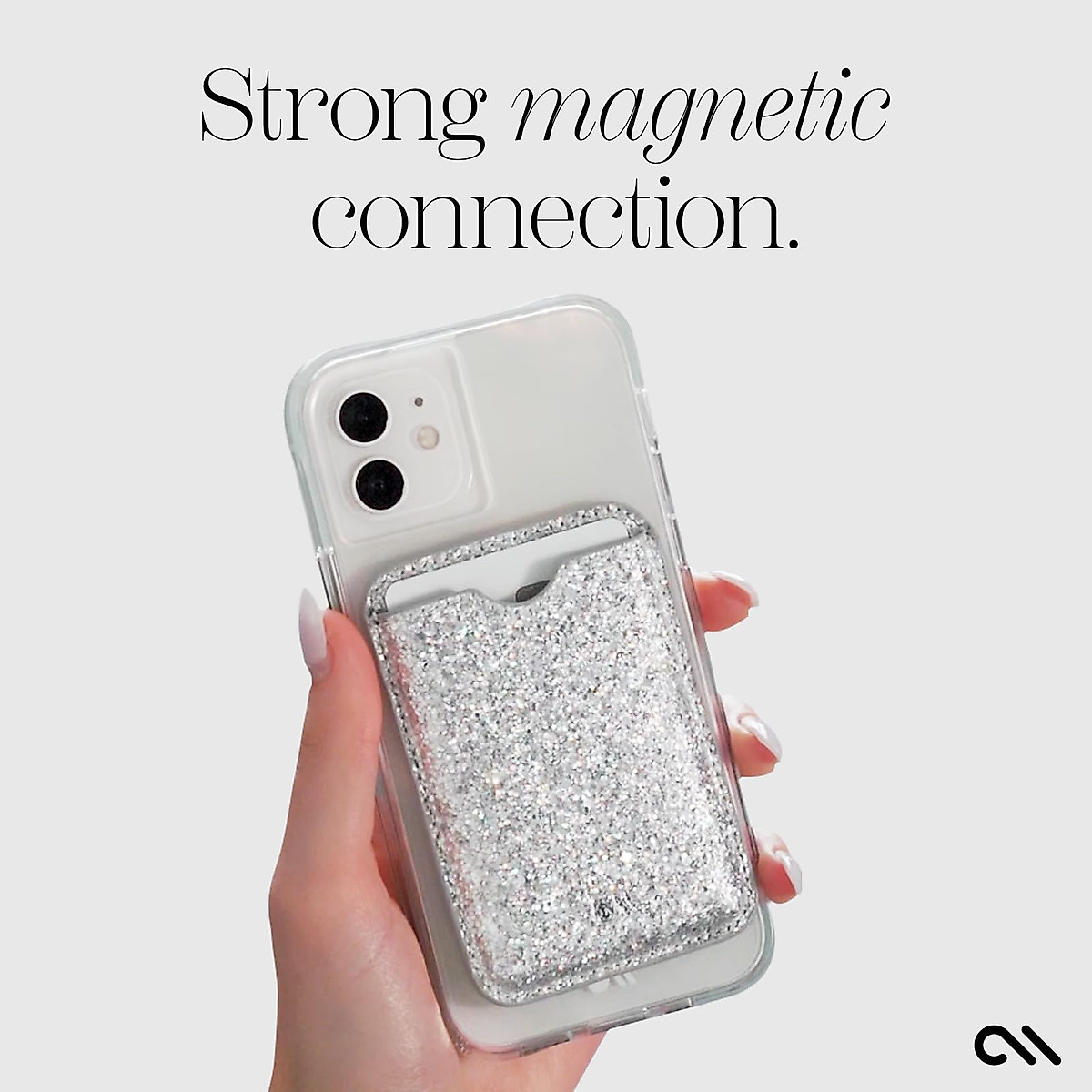 Case-Mate Magnetic Wallet for iPhone [Card Holder] [Holds up to 3 Cards & Cash] - Vegan Leather MagSafe Wallet - Magnetic Phone Card Holder for iPhone 15 Pro Max / 15 Pro /14 Plus /14/13/12 - Sparkle