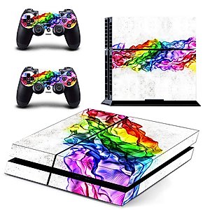 Wodoys Vinyl Stickers Skins Fit for PS4 Console and Controllers Suit Whole Body, Rainbow Band