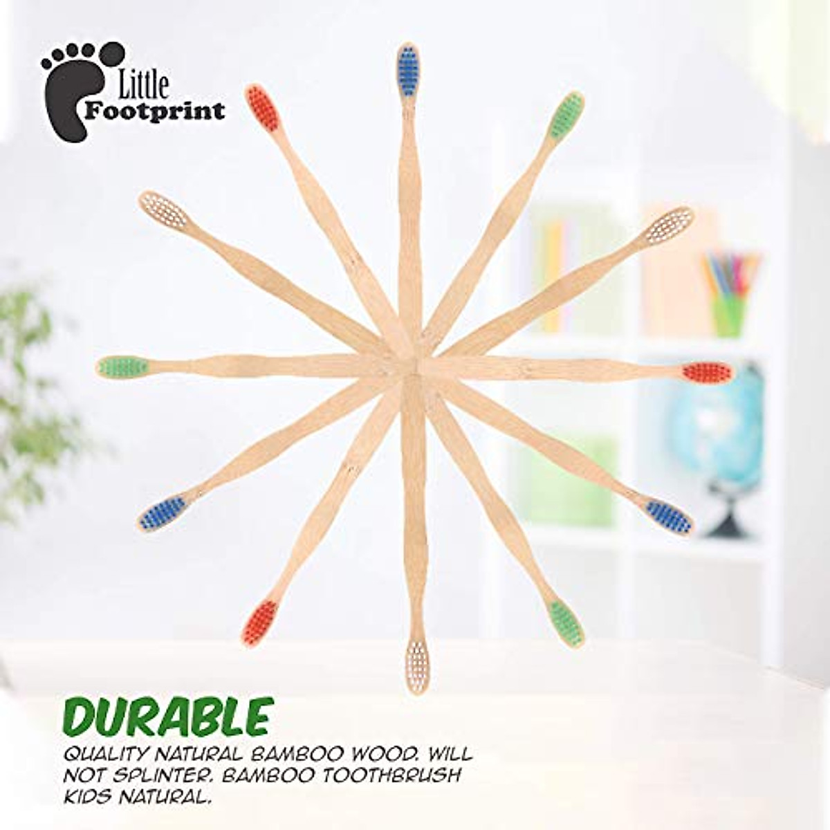 Kids Bamboo Toothbrushes - 12 Pack |BPA Free Soft Bristles Toothbrushes | Eco-Friendly, Natural Bamboo Toothbrush Set | Biodegradable, Compostable, Wooden Eco Friendly by Little Footprint