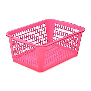 YBM HOME Plastic Perforated Storage Basket Bin Office Drawer, Shelf Desktop Countertop Tray Organizer 32-1184 (1, Pink)