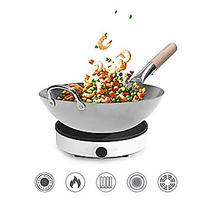 Bielmeier 14 Inch Carbon Steel Wok with Wok Ring,Woks and Stir Fry Pans with Sponge, Round Bottom Wok pan for Home and Professional Cooking…