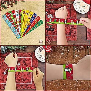 MSEAANBK 48 PCS Christmas Slap Bracelets, Christmas Toys for Kids Boys Girls, Xmas Santa Reindeer Snap Bracelet for Kids Christmas Stocking Stuffers Bag Filler Party Favor Supply
