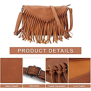 LUI SUI Women PU Leather Hobo Fringe Tassel Cross Body Bag Vintage Shoulder Handbag for Girls