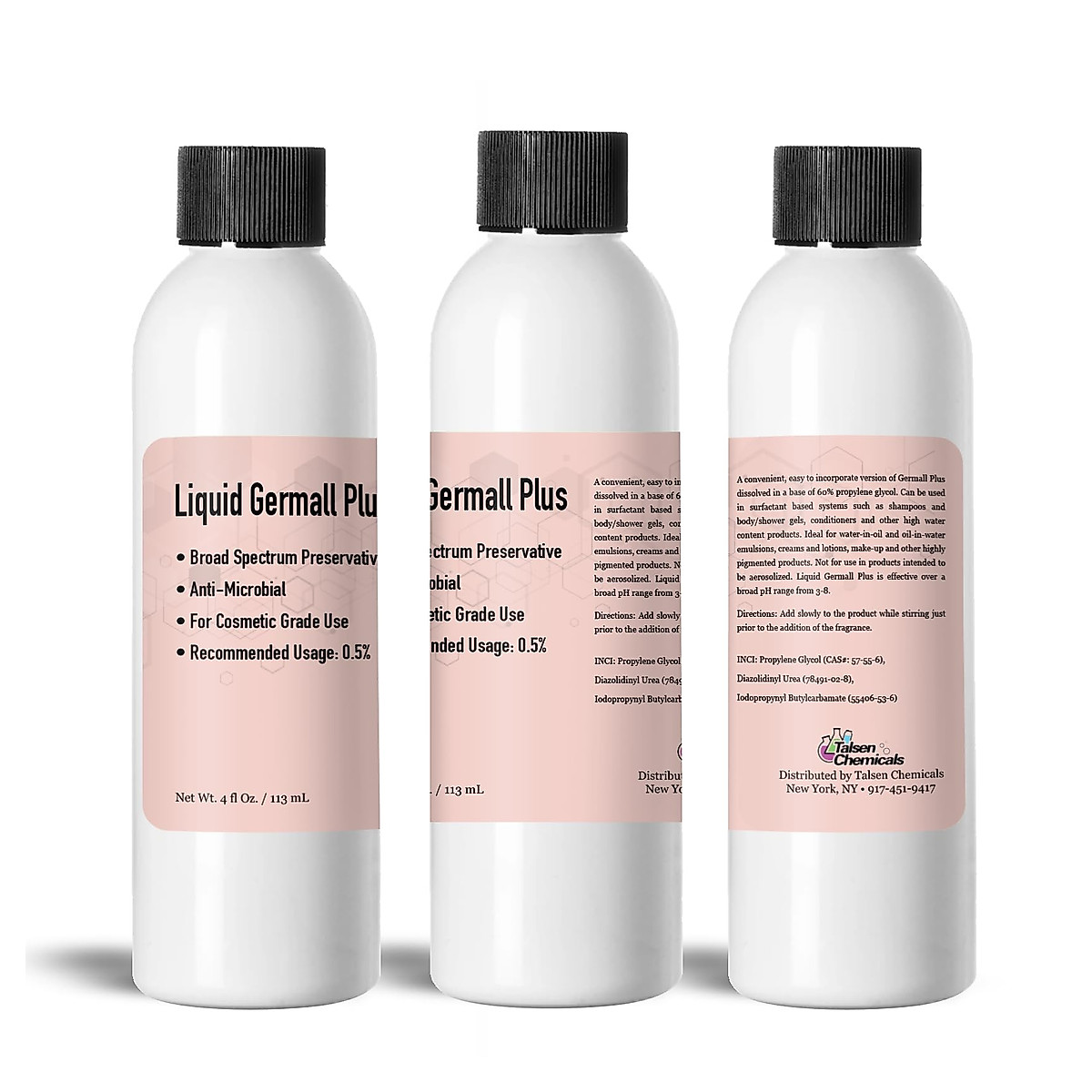 Talsen Chemicals Germall Plus- Natural Preservative - Clear Liquid - Excellent Broad Spectrum Preservative Compatible with Most Cosmetic Ingredients Good for Water Based Formulas (4 Ounce / 118 mL)
