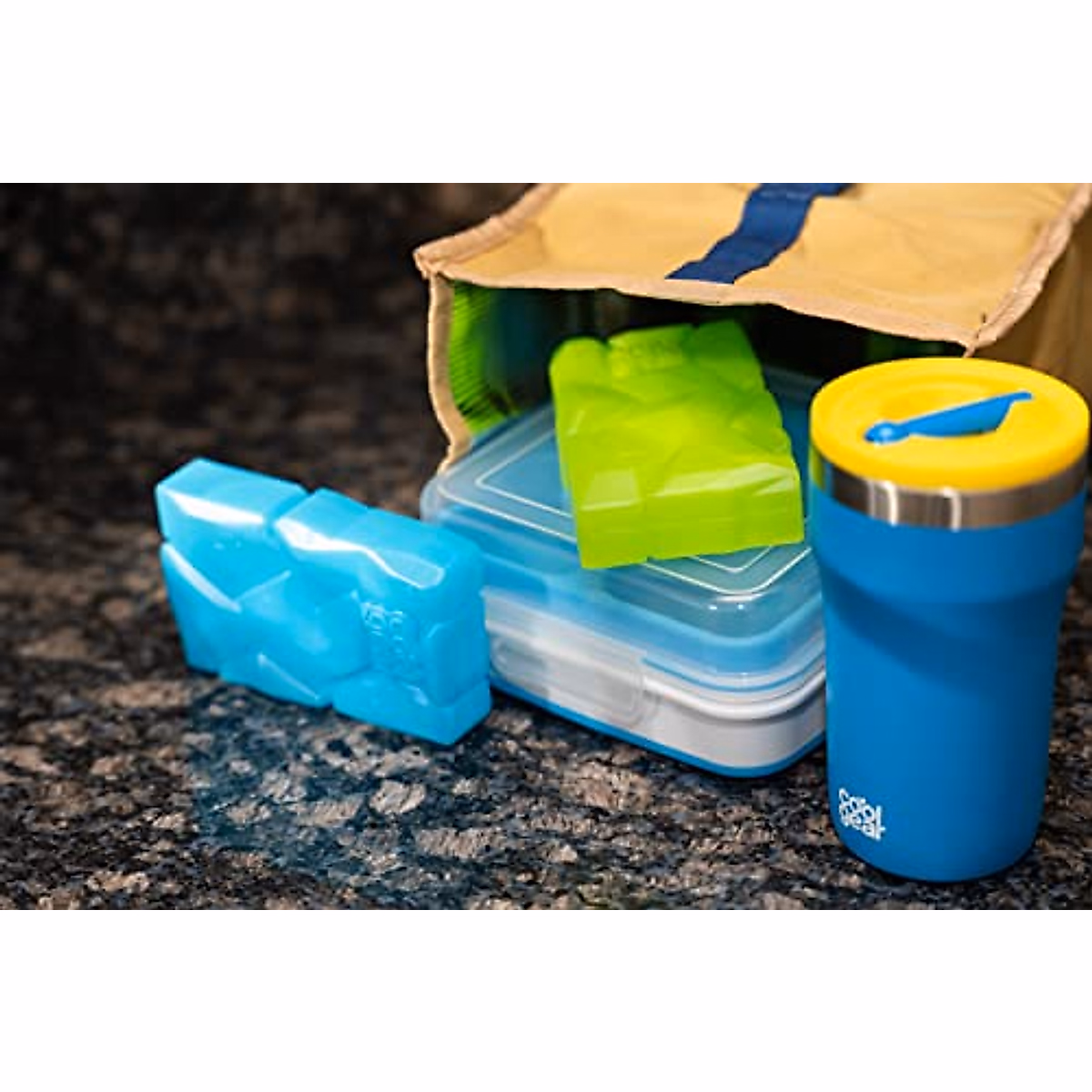 Cool Gear 4-Pack Fat Ice Pack | Reusable Ice Blocks for Lunch Box, Coolers, & More | BPA Free with Non-Toxic Freezer Gel | Keeps Food Cold & Fresh