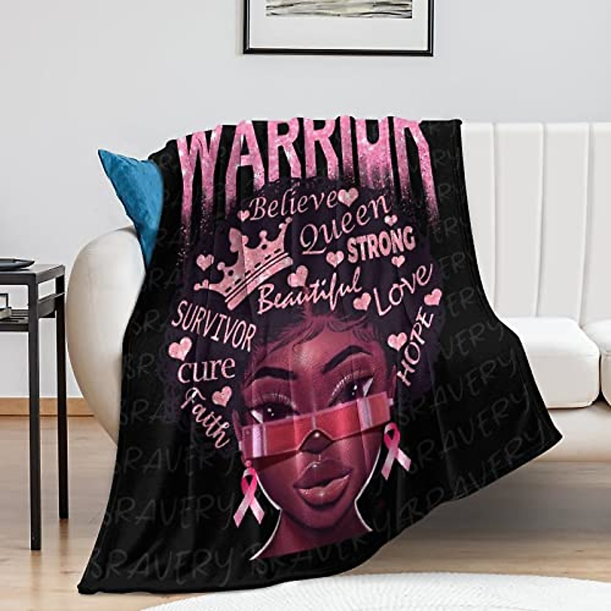 LARSD Breast Cancer Awareness Blanket Breast Cancer Survivor Gifts for Women Warm Soft Sympathy Inspirational Healing Throw Blanket for Couch Bed