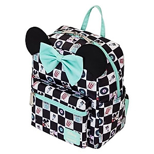 Loungefly Mickey & Minnie Date Night Diner Checkered All-Over Print Nylon Mini Backpack