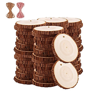 Natural Wood Slices TICIOSH 50 Pcs 2.4-2.8 inches Craft Unfinished Wood kit Predrilled with Hole Wooden Circles for DIY Crafts Wedding Decorations Christmas Ornaments Arts Wood Slices