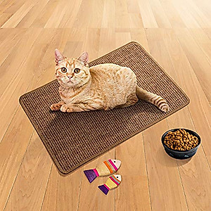 LSAIFATER Cat Scratching Mat, Natural Sisal Mat, Cat Scratch Furniture Protector, Horizontal Cat Floor Scratching Pad Rug, Protect Carpets and Sofas (11.8x14.9 inch, Brown)