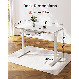 ErGear Dual Motor Electric Standing Desk with Drawers,48x24 Inch Whole-Piece Quick Install,Height Adjustable Stand up Sit Stand Home Office Ergonomic Workstation with USB Charging Ports(White)
