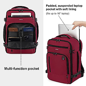 ECOHUB 16'' Travel Backpack For Women Men Airline Approved Personal Item Travel Bag Travel Essentials Laptop Backpack Casual Daypack Small Hiking Backpack Lightweight Waterproof Backpack, Red