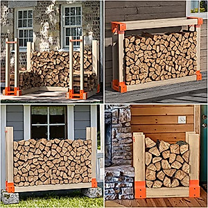 Mr IRONSTONE Firewood Log Storage Rack Bracket Kit, Adjustable Wood Rack Length Based on the Amount of Wood, for Outdoor Indoor Patio Deck Metal Log Holder Outdoor Tools with 34 Accessories Orange