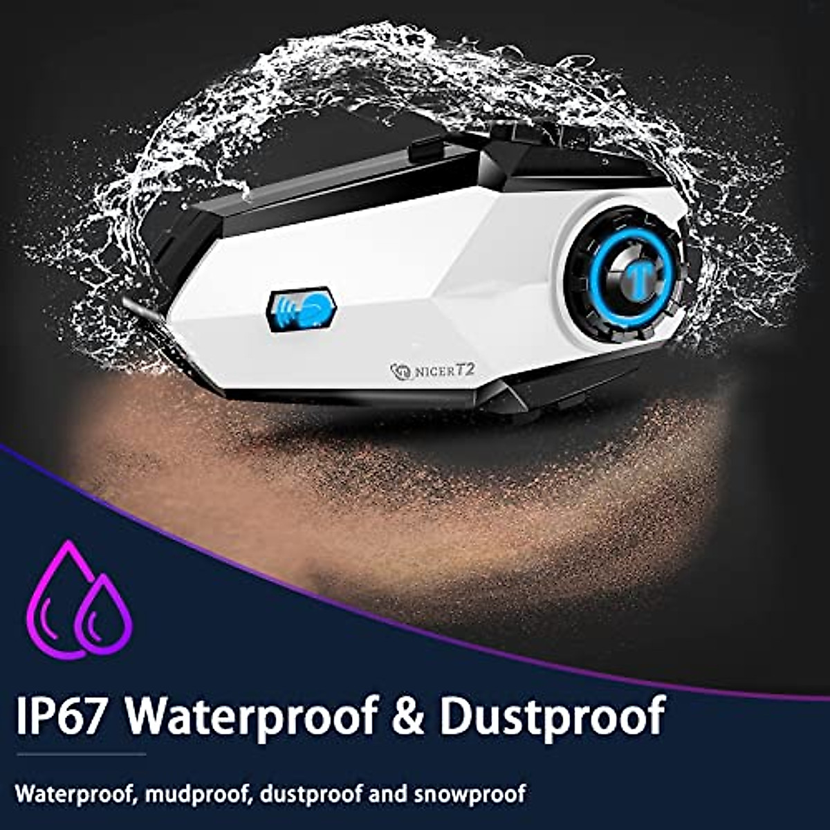 TNICER Motorcycle Bluetooth Headset, T2 1000m 6 Riders Helmet Bluetooth Headset with Noise Cancellation, Universal Motorcycle Bluetooth Communication System, Music Sharing & HD Speakers(1 Pack)