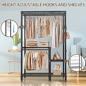 YEPOTUE Portable Closet Organizer System Heavy Duty Garment Rack, 4 Tiers Adjustable Clothes Rack Freestanding Wardrobe Storage Clothing Rack for Hanging Clothes, 79" H*45" W*16.5" D, Black
