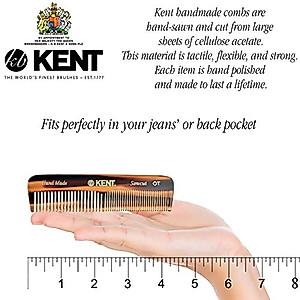 Kent A OT Small Double Tooth Hair Pocket Comb, Fine / Wide Tooth Comb For Hair, Beard and Mustache, Coarse / Fine Hair Grooming Comb for Men, Women and Kids. Saw Cut Hand Polished. Handmade in England