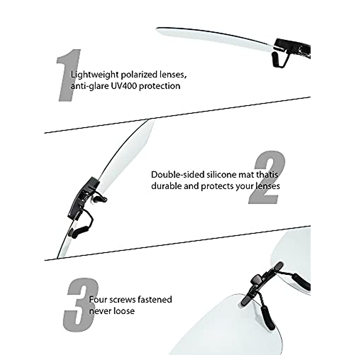 Weewooday 12 Pieces Polarized Clip on Sunglasses Rimless Clip on Sunglasses Rectangle Lightweight Polarized Eyeglasses for Myopia Eyeglasses Outdoor Night Driving Men Women