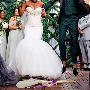 Wedding Broom Jumping Broom for Wedding Ceremony 28 inch Tall Whisk Brooms with Straw White Pampas Grass, Purple Butterfly/Ribbons （Finish Product）