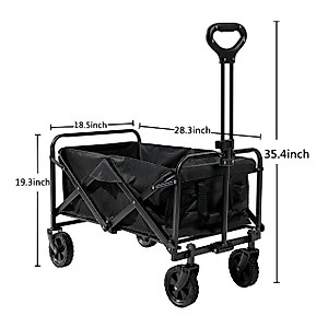 Wagon Cart Foldable Beach Wagon Large Capacity with Wheels Collapsible Wagon Heavy Duty Folding Wagon Portable for Camping Travel Sports Fishing (Black M)