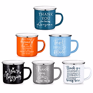 Sieral Thank You Gifts 12 oz Enamel Mug with Handle Employee Appreciation Gift Inspirational Coffee Mugs Bulk Graduation Gift for Women Teacher Coworkers Nurse Volunteer Assistant(6 Pcs)