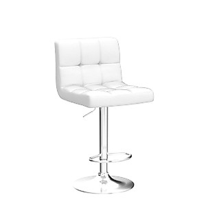 Furmax Bar Stools Modern Pu Leather Swivel Adjustable Hydraulic Bar Stool Square Counter Height Stool Set of 4 (4pcs White)