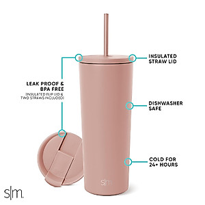 Simple Modern Insulated Tumbler with Lid and Straw | Iced Coffee Cup Reusable Stainless Steel Water Bottle Travel Mug | Gifts for Women Men Her Him | Classic Collection | 24oz | Mauve Me