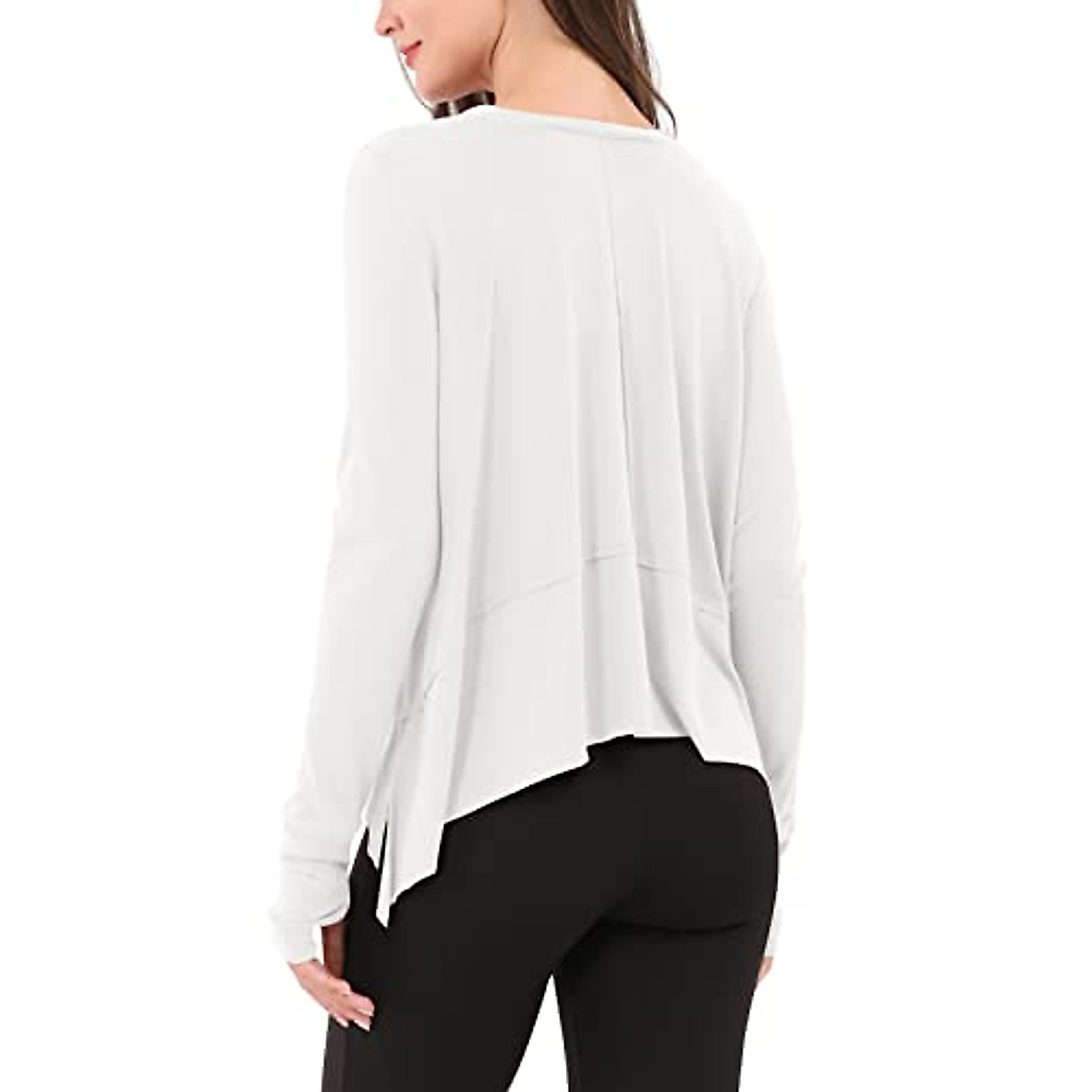 ODODOS Long Sleeve Tee for Women with Thumb Hole Athletic Gym Workout Crop Tops Yoga Shirts, White, X-Large