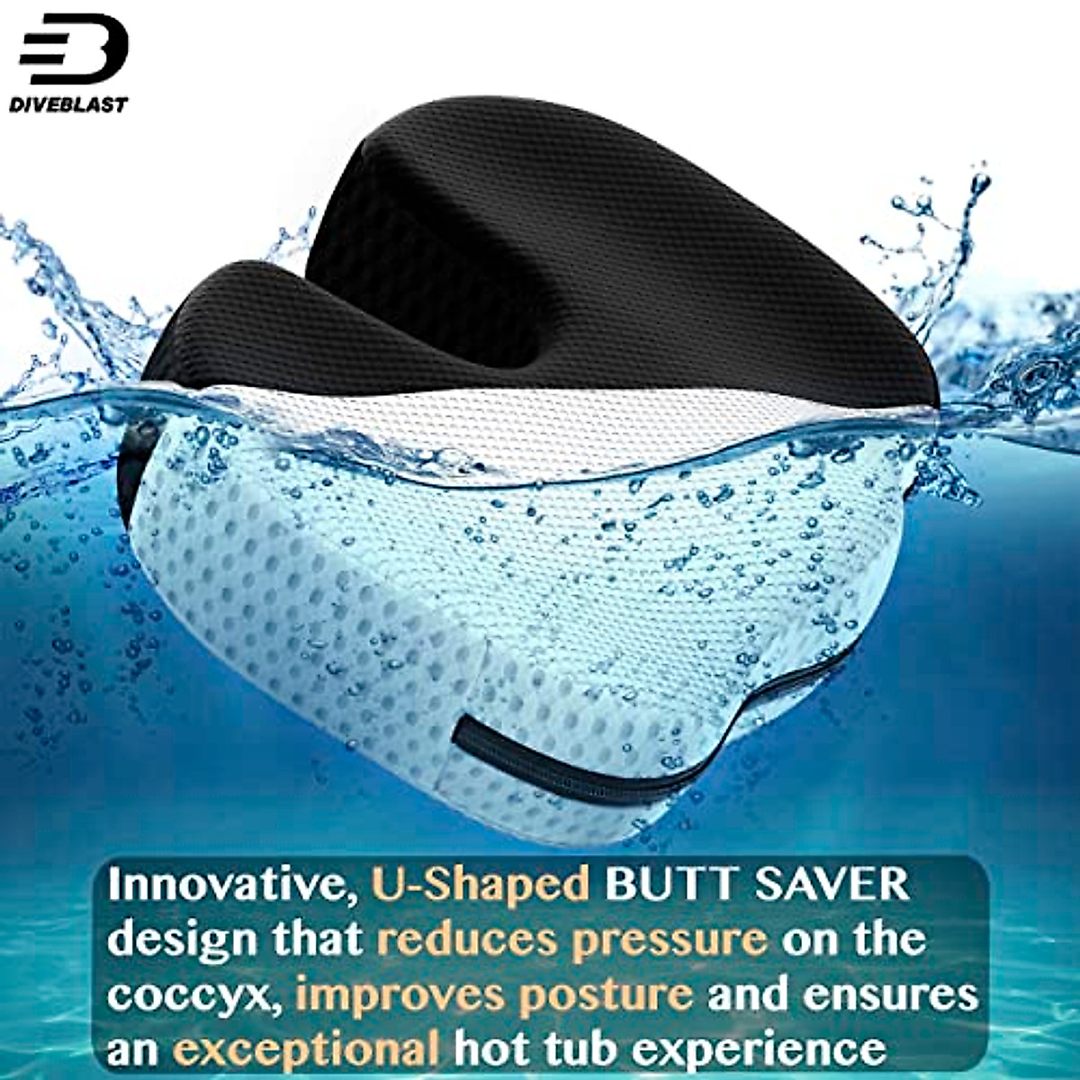 DIVEBLAST: Hot Tub Booster Seat for Adults - Weighted U-Shaped Hot Tub Pillow with Non-Slip Materials - Ergonomic Designed Hot Tub Seat - Premium Hot Tub Accessories for Adults - 15 x 12 x 5 Inches…