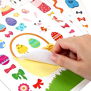 24 Easter Stickers Kids Crafts Make-A-Bunny Stickers, Rabbits Eggs Baskets Sticker Game Easter Stickers for Easter Theme Party Decoration Supplies Favors Fun Craft Project