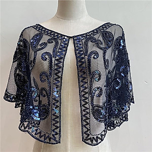 Specell Dark Blue Womens Lace Shawls And Wrap, Flapper Shawl For Women,Plus Size Sequin Shawl Wrap Gatsby Beaded Evening Cape,Flapper Bolero Shrug,1920s Womens Lace Shawl And Wraps,Wedding Dress Shawl