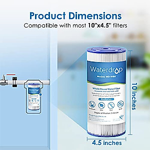 Waterdrop FXHSC Whole House Water Filter, Replacement for GE® FXHSC, GXWH40L, GXWH35F, American Plumber W50PEHD, W10-PR, Culligan® R50-BBSA, 5 Micron, 10" x 4.5", High Flow Sediment Filters, Pack of 2