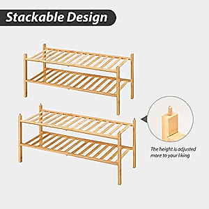 Candockway 3-Tier Free Standing Shoe Racks, Stackable Shoe Organizer for Entryway, Bamboo Shoe Rack for Closet, Multifunctional Shoe Shelf for Balcony Bathroom Living Room and Hallway