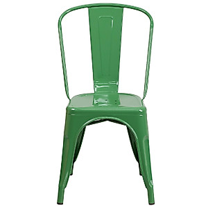EMMA + OLIVER 4 Pack Green Metal Indoor-Outdoor Stackable Chair - Restaurant Chair - Bistro Chair