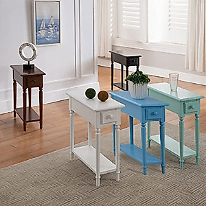 Coastal 10 in. Solid Wood Narrow Side Table with Drawer and Shelf, Pecan Brown – Leick Home, 20017-PC