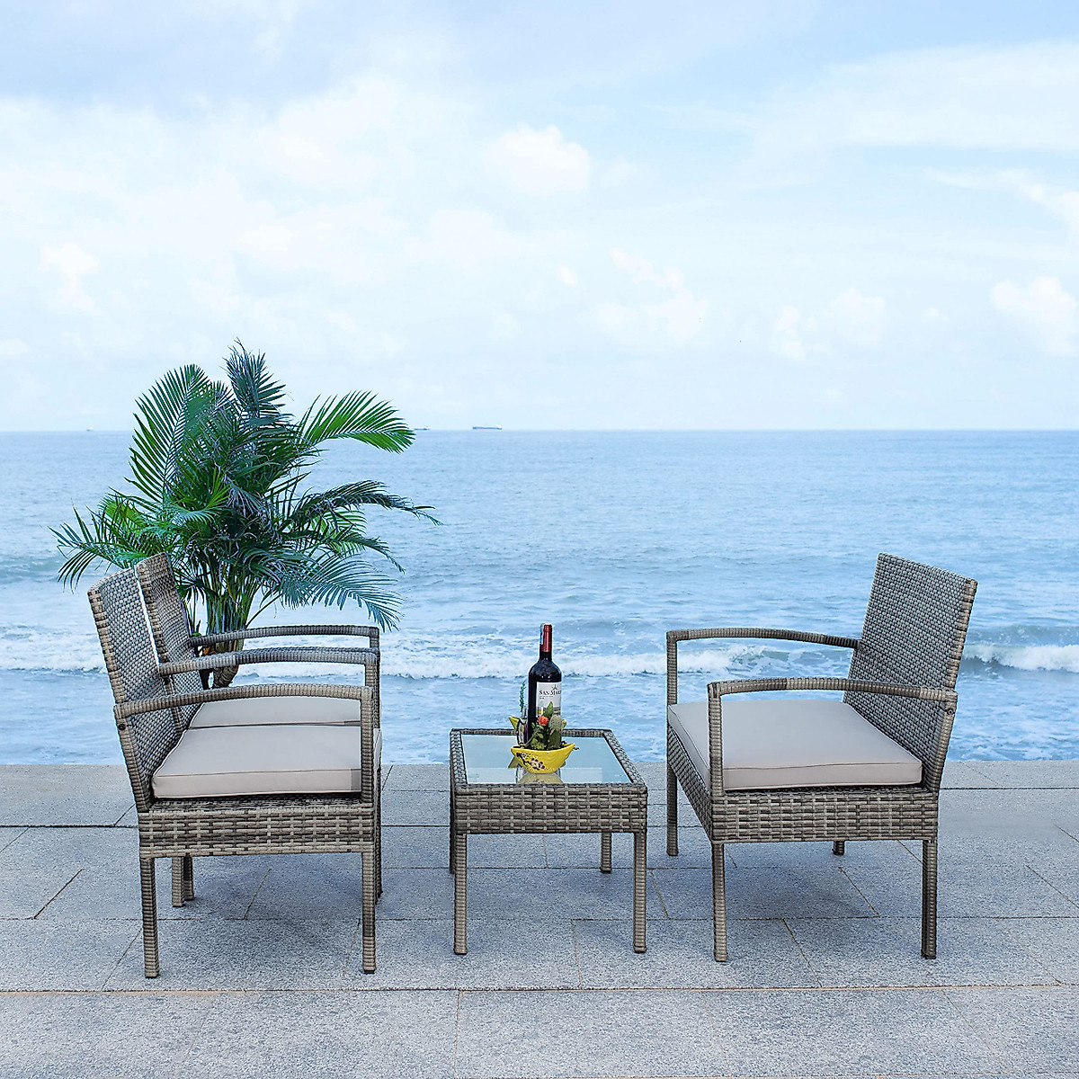 Safavieh PAT7507B Collection Bassey Grey 4-Piece Outdoor Living Patio Set