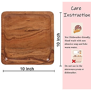 LAVAUX DESIGNS Set of 4 Acacia Wood plates, Square Wooden plates for lunch and dinner | 10x10 inches | Large Serve Size | Shaterproof | Food Grade coating (4)