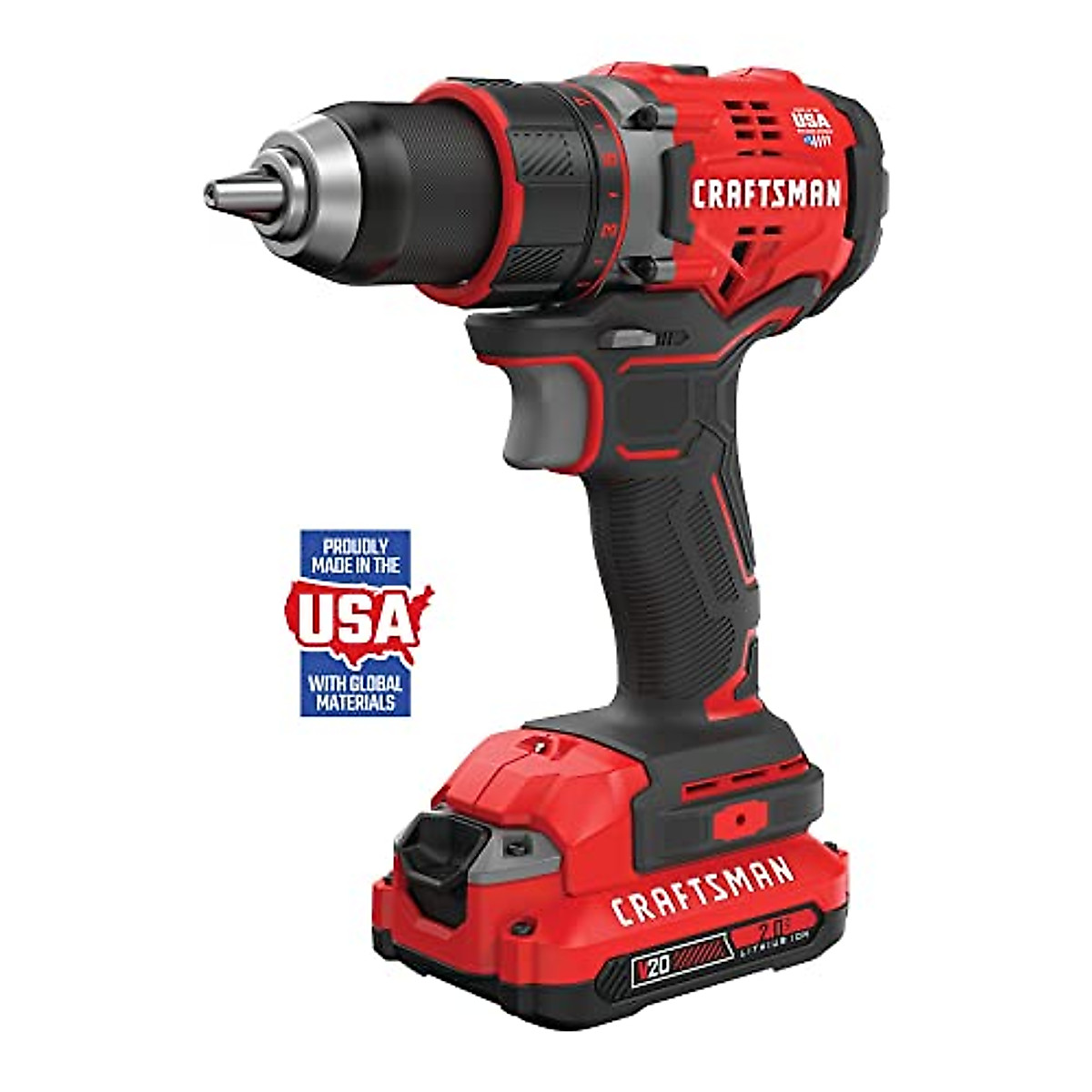 CRAFTSMAN 20V MAX Cordless Drill Driver, 1/2 Inch Keyless Chuck, 2 Batteries and Charger Included (CMCD720D2)