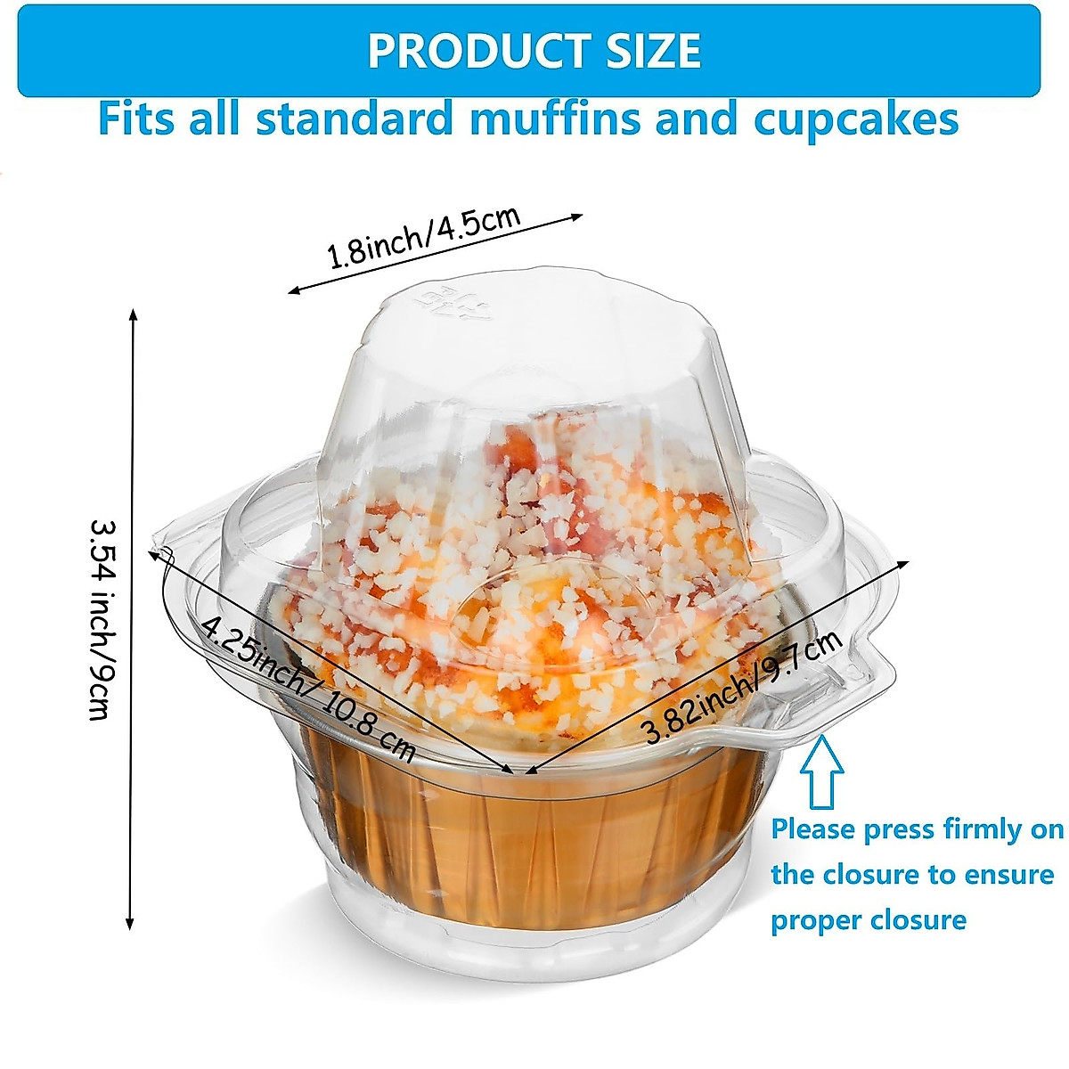 Meanplan Single Cupcake Containers Disposable Individual Cupcake Boxes Plastic Cupcake Holder Stackable Cupcake Carriers Clear Cupcake Domes with Connected Lid for Food Wedding Baby Shower (200 Pcs)