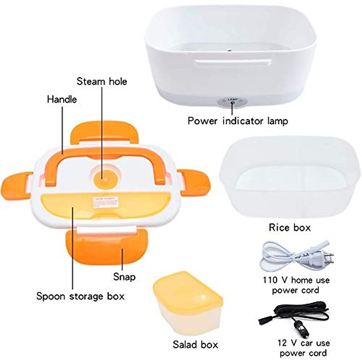 VIGIND Electric Lunch Box 2 in 1, Portable Food Warmer Heating,Food-Grade Container, 12V 110V 40W Adapter, Car Truck Home Work Use, Spoon and 2 Compartments Included (orange)