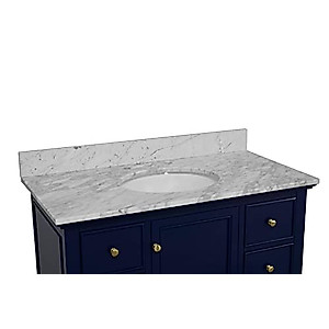 Bella 42-inch Bathroom Vanity (Carrara/Royal Blue): Includes Royal Blue Cabinet with Authentic Italian Carrara Marble Countertop and White Ceramic Sink