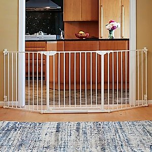 Qdos Safety Construct-A-SafeGate Customizable Extra Wide Walk-Through Baby Gate Fits 35.4”-82.7” with Included 2 Sections & Door | for Fireplaces, Large Openings or Unique Stairways | White