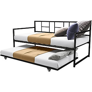 YITAHOME Twin Daybed with Pull Out Trundle/Steel Slat Support/Space Saving Adjustable Height Sofa Bed Couch and Multi-Functional Furniture for Living Room and Guest Room, Black