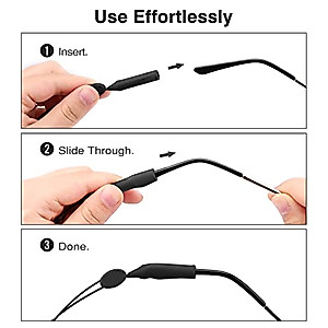 ATiC Glasses Strap, Adjustable Sunglasses Strap, Sports Eyeglass Holder Strap, No Tail Eyewear Retainer Glasses Lanyard for Men Women, Pack of 4, Black
