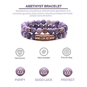 Amethyst Bracelet, Handmade Beaded 8MM Healing Crystal Beads,Stretchable Stretch Bracelet,Protection Bracelet,Yoga Chakra Bracelet,Bring Good Luck, Prosperity and Happiness,Women's Gifts