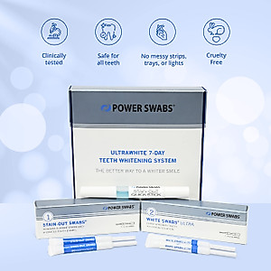 Power Swabs - 7 Day Professional Teeth Whitening Kit - for at Home Use - Easy 5 Minute Teeth Whitening - Dentist Formulated Teeth Whitening Swabs to Remove Stains