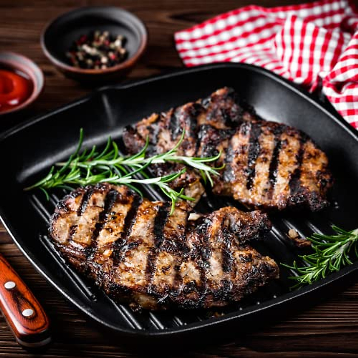 Moss & Stone Griddle Aluminum Nonstick Stove Top Square Grill Pan,Chef Quality Perfect for Meats Steak Fish And Vegetables,Dishwasher Safe,11 inch, Black (Comes With a Special Cloth And Gloves)