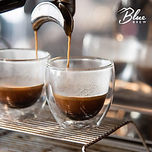 BLUE BREW 2.5 oz Double Walled Espresso Cups, Borosilicate Glass Coffee Cups, Microwave & Dishwasher Safe, Shot Glasses, Suitable for Both Hot & Cold Beverages, Set of 2 (BB1018)