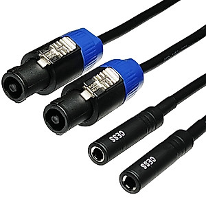 CESS-025 1/4 TS Female to Speakon Speaker Cables - Speakon to 6.35 mm Mono Jack Adapter - Speaker Plug Adapter 1/4" to Twist Lock Speak-On - 2 Pack