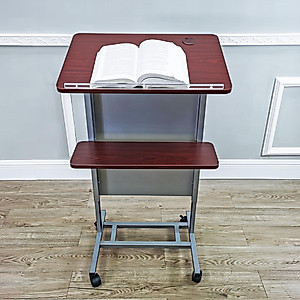 FixtureDisplays® Floor Standing Pulpit Adjustable Height Lectern Podium w/Casters, Heavy Duty Steel Frame, Rolling Podium 18147-NPF