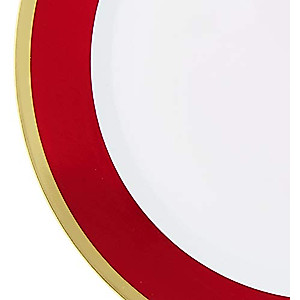 Amscan Premium Plastic Round Party-Plates, 7 1/2 inches, White with Red Border