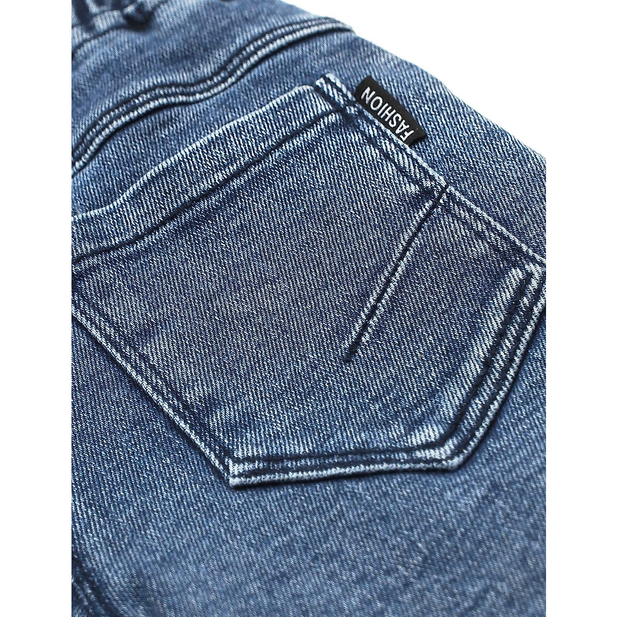 KIDSCOOL SPACE Toddler Kids Ripped Holes Elastic Waist Plaid Lining Jeans,Blue,18-24 Months